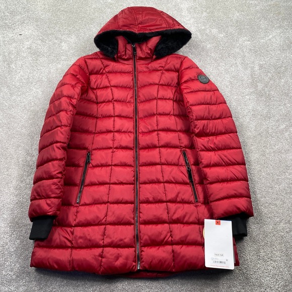 HFX | Jackets & Coats | Hfx Womens Red Puffer Coat Faux Fur Hood Vegan ...